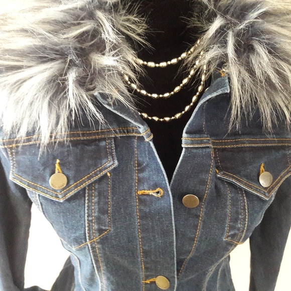 Max Jeans | Jackets & Coats | Max Jeans Denim Jacket Blue Faux Fur ...